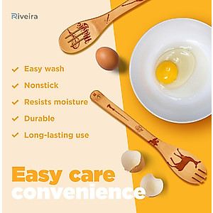 Riveira Magic Wizard Gifts Organic Wooden Spoons For Cooking Utensils Set 6-piece - Christmas Gifts For Women Kitchen Utensils Spatulas For Nonstick Cookware Gifts For Cooking Lovers