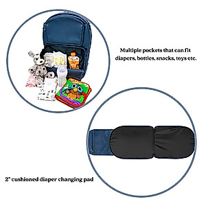 OTGBABY Diaper Bag Backpack with Changing Station, unique and functional mommy bag, premium vegan leather diaper bag with 7 storage compartments, Denim Blue