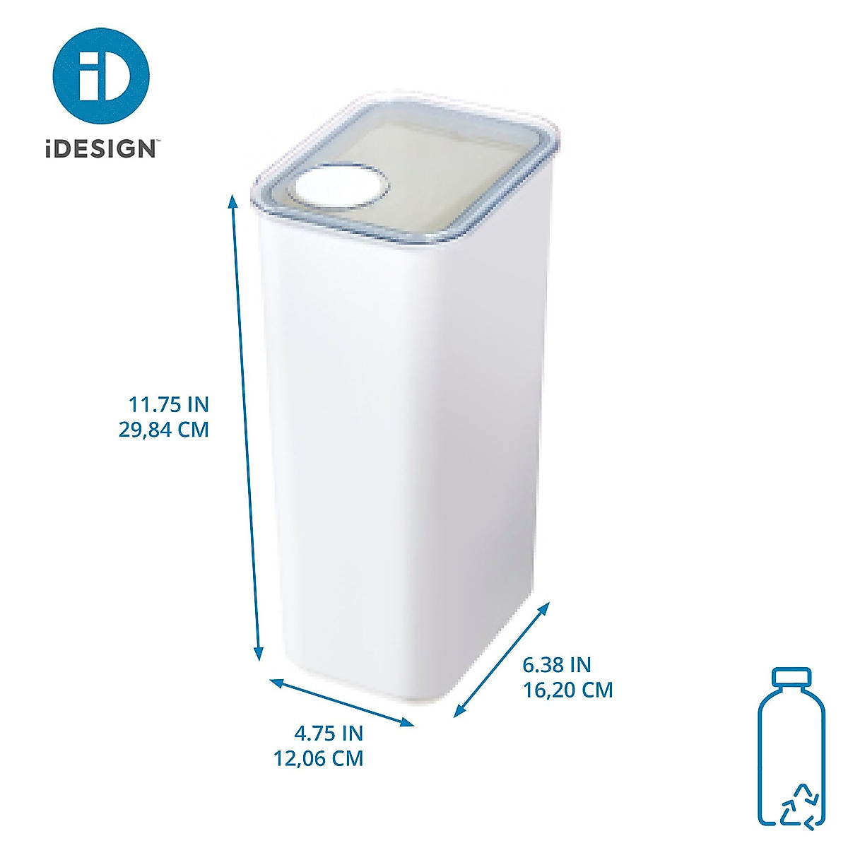 iDesign Recycled Plastic XL Dry Goods Kitchen Canister with Airtight Lid – 6.34" L x 4.79” W x 11.68” H, White