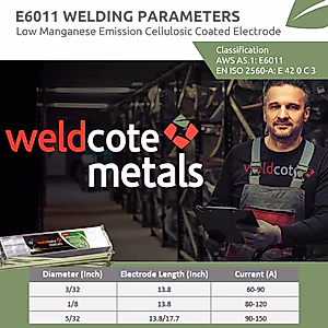 Weldcote Metals E 6011 Welding Rod 1/8" 5 Lbs, Low Manganese Emission Patented Stick Welding Rods for Safer Welding, Carbon Steel Stick Electrodes - Made in Israel