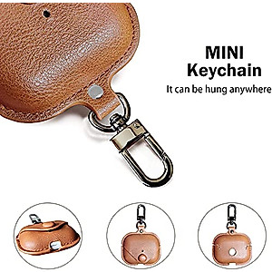 Compatible with Beats Studio Buds Leather Case with Strap, Lamshaw Leather Portable Protective Shockproof Cover Compatible with Beats Studio Buds 2021 (Brown)