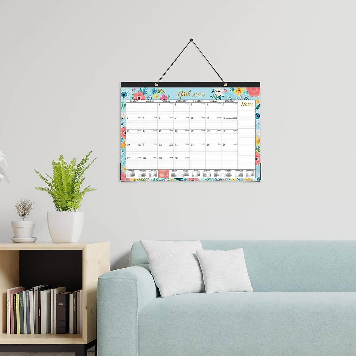 2024-2025 Desk Calendar - Desk Calendar 2024-2025, 18-Month Desk/Wall Calendar, Jul. 2024 - Dec. 2025, 16.8" x 12", Desk Calendar with Corner Protectors, Ruled Blocks - Black Floral