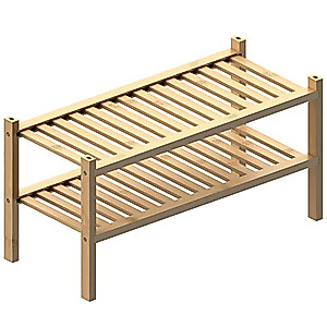 ROMGUAR CRAFT Bamboo Shoe Rack for Entryway, 2-Tier Free Standing Shoe Racks Stackable Shoe Rack Organizer For Hallway Closet Living Room 27 x12 x14 Inches