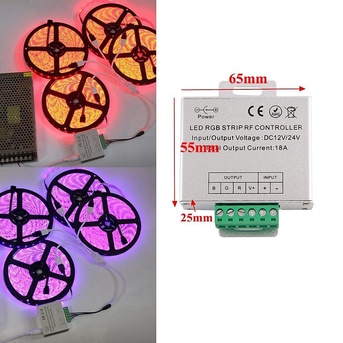 DC 12V-24V 18A LED Lights Controller 24Key RGB Remote Controller for 3528 5050 RGB LED Strip Lights, RGB Led Module Lights