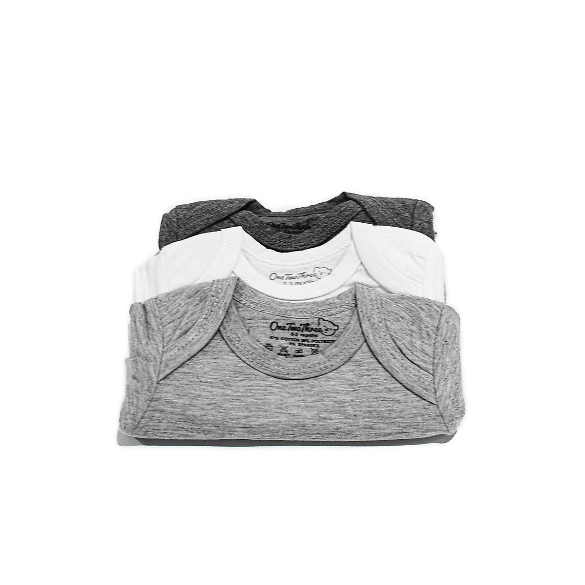 123 Bear Baby Cotton Spandex Long-Sleeve bodysuits unisex boy girl (Gray 3pk, 0-3 Months)