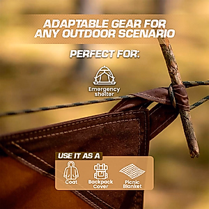 Bushcraftspain Waterproof Oilskin Tarp 8’ x 4’8’’- Brown Waxed Cotton Canvas Shelter for Survival, Bushcraft and Camping - Lightweight - Made in Spain