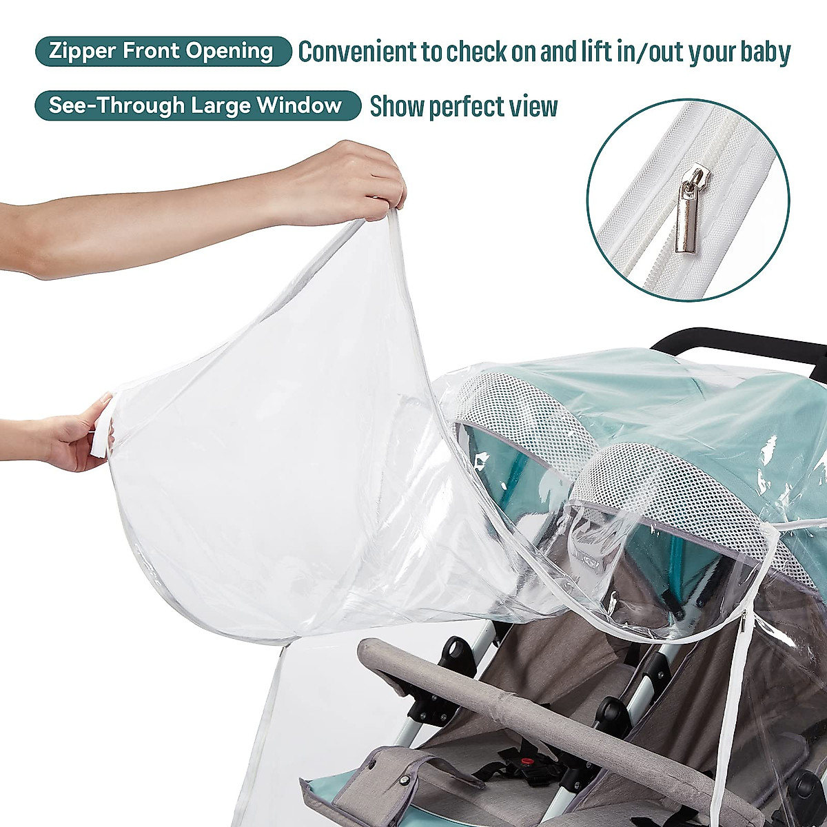 Double Stroller Rain Cover, Waterproof Weather Shield for Side by Side Baby Double Stroller, Twins Stroller Cover for Rain/Wind/Snow/Cold/Dust, Baby Outdoor Accessories
