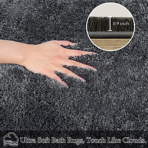 3 Piece Bathroom Rugs-Extra Soft and Absorbent Microfiber Bath Rugs, Non-Slip Plush Shaggy Luxury Mat with Rubber Backing, Machine Wash Dry, Bath Mats for Bathroom Floor, Tub and Shower, Deep Grey