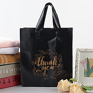 Plastic Thank You Merchandise Bags Gift Bags Reusable Thank You Shopping Bags with Loop Handles (9x12 Inch (Pack of 100), Black)