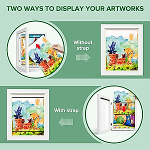 Hsypti Kids Art Frame, White, 8.5 x 11 inches (with Mat), 9 x 12 inches (without Mat), Modern, Plastic, Single Picture Frame, Rectangular, Space Theme, Easy Picture Change, Wall Mount or Tabletop