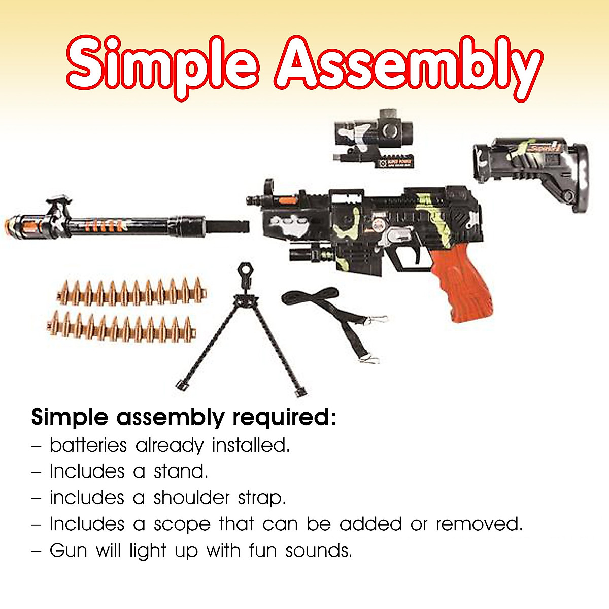 ArtCreativity Toy Gun with Scope, Stand and Realistic Sound Effects - Military Toy for Boys Aged 8-12