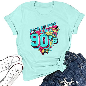 90s Outfit for Women Take Me Back to The 90's Shirt Vintage Neon Crew Neck Tops Tee for Birthday Party Gift