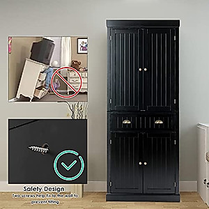 Tangkula 72" H Kitchen Pantry Cupboard Cabinet, Traditional Freestanding Large Tall Storage Cabinet with 2 Cabinets and Drawer, Adjustable Shelves Design, for Living Room Kitchen, 30 x 16 x 72 Inch