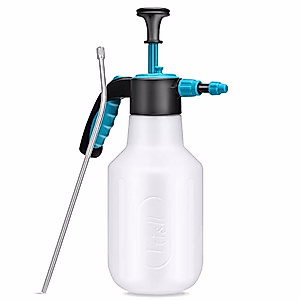 Itisll Manual Garden Sprayer Hand Lawn Pressure Pump Sprayer Safety Valve Adjustable Brass Nozzle with Extended Spray Wand, Durable Polyethylene Rod 0.5 Gal