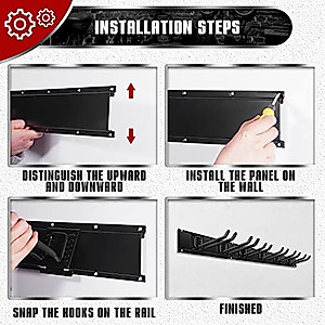 CHARMOUNT Garage Storage Wall Organizer, Wall Mount Rack Hooks Heavy Duty Garden Tool Organizer and Storage, 48 Inch Wall Mount Tool Organization with 6 Hooks, Tracks Max Load 600lbs