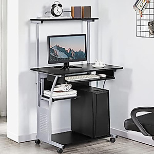 Topeakmart 3 Tier Computer Desk with Printer Shelf and Keyboard Tray, Home Office Desk Computer Workstation Rolling Study PC Laptop Table for Small Spaces Black