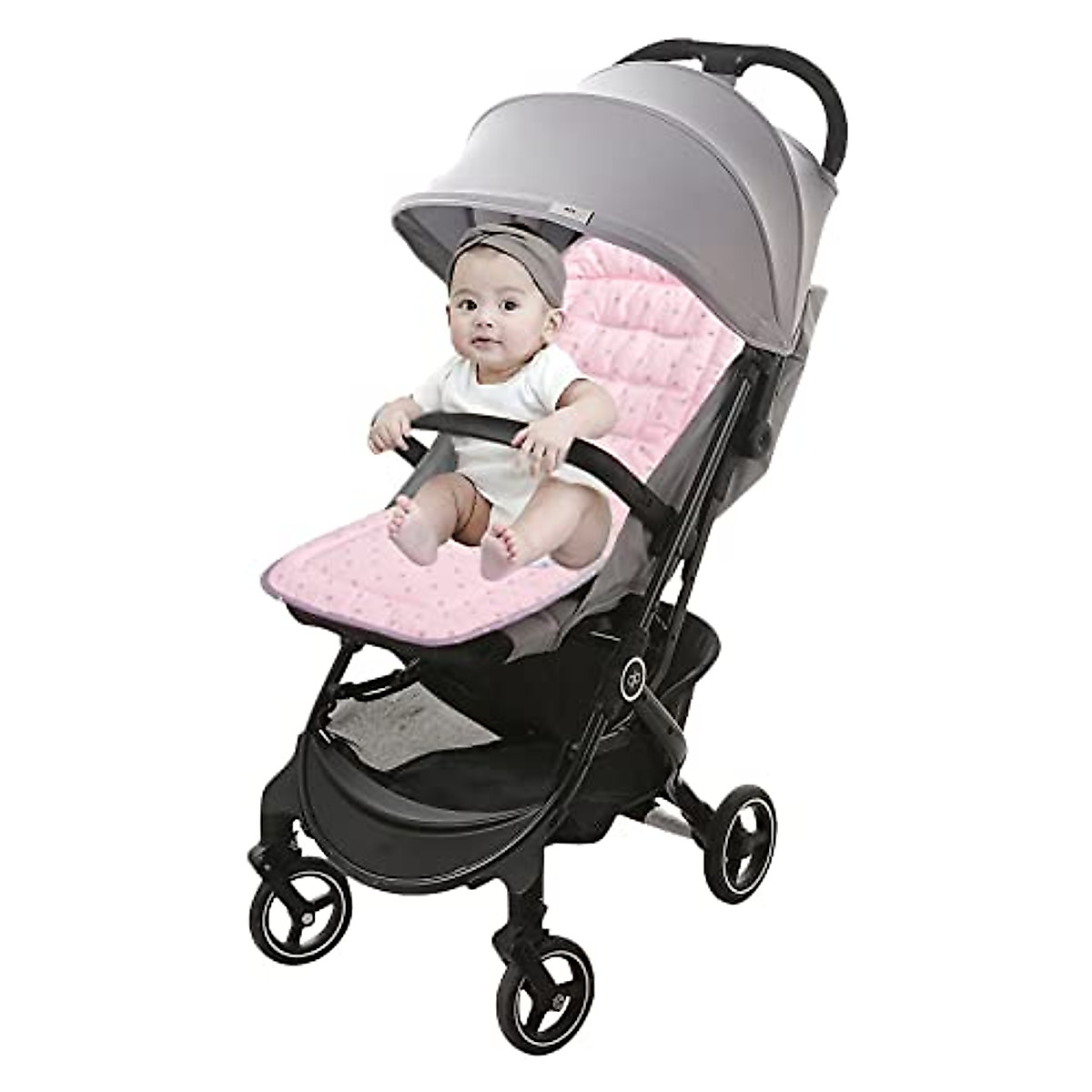 Baby Stroller Seat Liner Kids Pushchair Seat Cushion Mat Universal Breathable Stroller Liner Insert Stroller Cushion Pad Thick Cotton Stroller Liner Seat Pad Cover for (Pink&Gray)