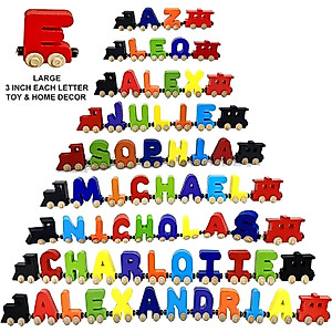 Large Handmade Name Wooden Trains Alphabet Puzzle Name Letters Educational Toys for Kids