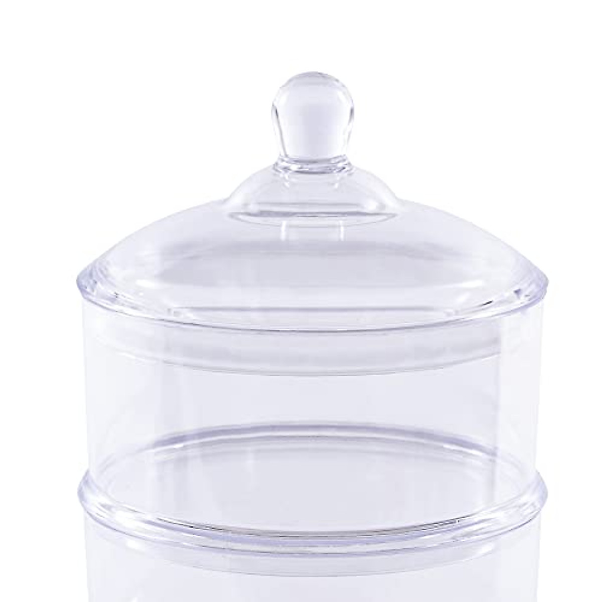 DecorFest 3-Tier Stackable Plastic Candy Jar with Lid Premium Acrylic Plastic BPA-Free, Decorative Canister Organizer Apothecary – 6” Diameter x 12”H - Clear