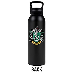 Harry Potter OFFICIAL Slytherin Crest 24 oz Insulated Canteen Water Bottle, Leak Resistant, Vacuum Insulated Stainless Steel with Loop Cap, Black