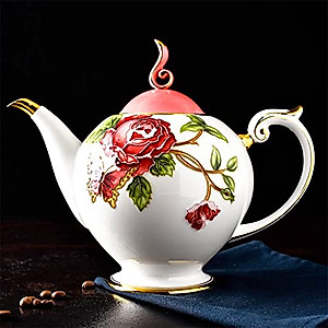 JYDBRT 15pc Set, Flower Embossed Porcelain Coffee Pot Cup Set, Dish Crown Design Dish, Palace Cup Set, Vintage Tea Party