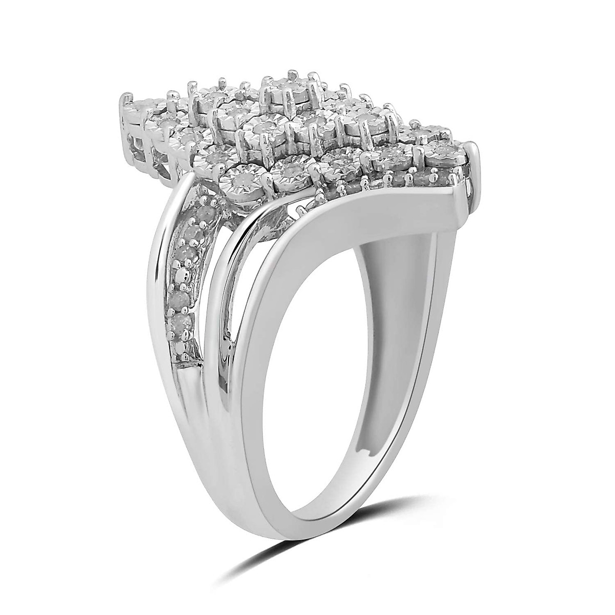 Jewelili Sterling Silver 1/4 Cttw Natural White Round Diamond Ring, Size 7