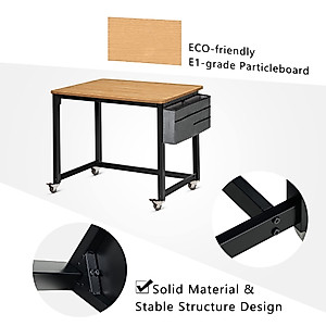 AHB Rolling Computer Desk with 4 Smooth Wheels, Simple Style Mobile Writing Desk Home Office Study Table Movable Workstation with Metal Frame (Natural, 32")