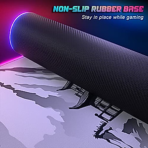 ITNRSIIET RGB Gaming Mouse Pad, Full Desk XL Extended Large Gaming Mousepad, 12 Lighting Modes 30% Thicker Big LED Desk Mat for Gamers, 32 x 12 inches, Japanese Mount Fuji Sakura