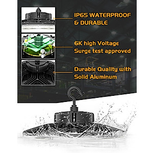 480V UFO LED High Bay Light 240W/200W/150W Adjustable, UL & DLC Listed 5000K Daylight, 33600LM 0-10V Dimmable High Bay Lights IP65 Commercial Bay Lighting Fixture AC277-480V for Warehouse (9 Pack)