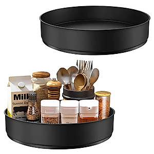 Lazy Susan Turntable Organizer, Landmore 2 Pack 10.2 Inch Stainless Steel Non Skid Turntable Spice Rack Spinning Organizer for Cabinet, Pantry, Countertop Black