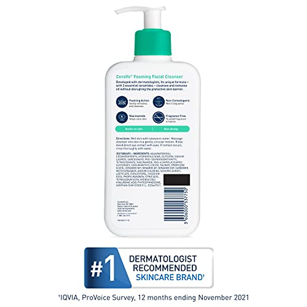 CeraVe Foaming Facial Cleanser | Daily Face Wash for Oily Skin with Hyaluronic Acid, Ceramides, and Niacinamide| Fragrance Free Paraben Free | 19 Fluid Ounce