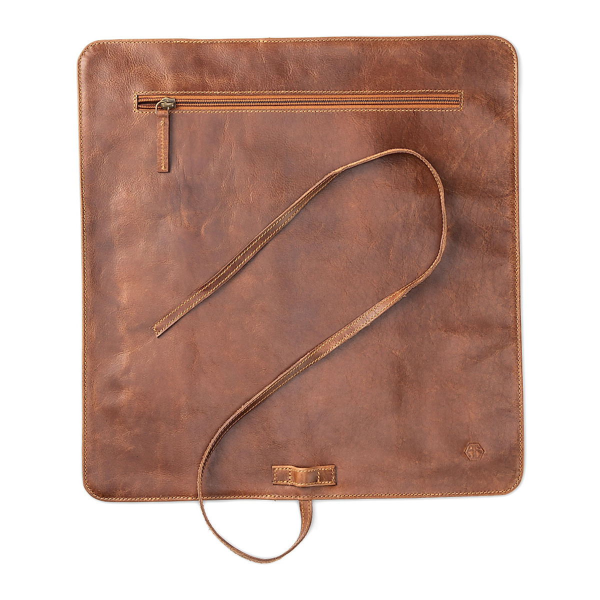 Angus Stoke premium leather Knife Roll Bag - Storage and Protection for Chef Knives, 7 Slots and 1 Zipper Pocket, genuine Buffalo Leather Case Nils (Mahogany)