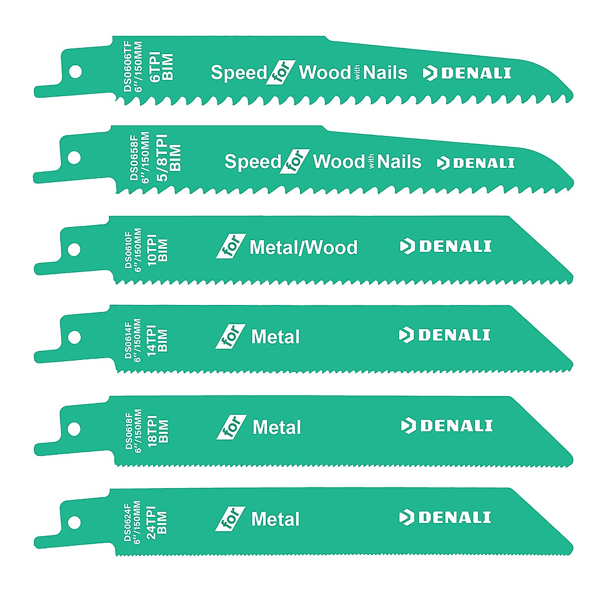 Amazon Brand - Denali Bi-Metal Reciprocating Saw Blade Set (6T, 14T, 18T), 15-Piece