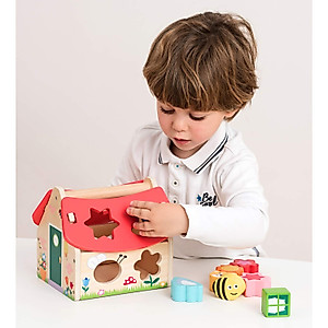 New Classic Toys Wooden Shape Sorter House Educational Toys and Color Perception Toy for Preschool Age Toddlers Boys Girls Multi Color Shape Sorting House