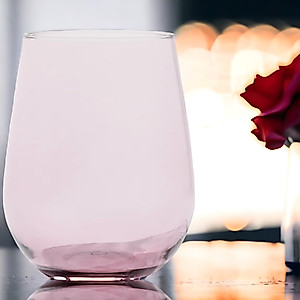 36 piece Stemless Unbreakable Crystal Clear Plastic Wine Glasses Set of 36 (12 Ounces - Pink)