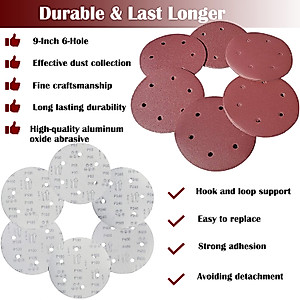 Tonmp 50 PCS 9 Inch 6 Hole Hook-and-Loop Sanding Discs for Drywall Sander -10 Each of 60 80 120 150 240 Grits Sander Paper