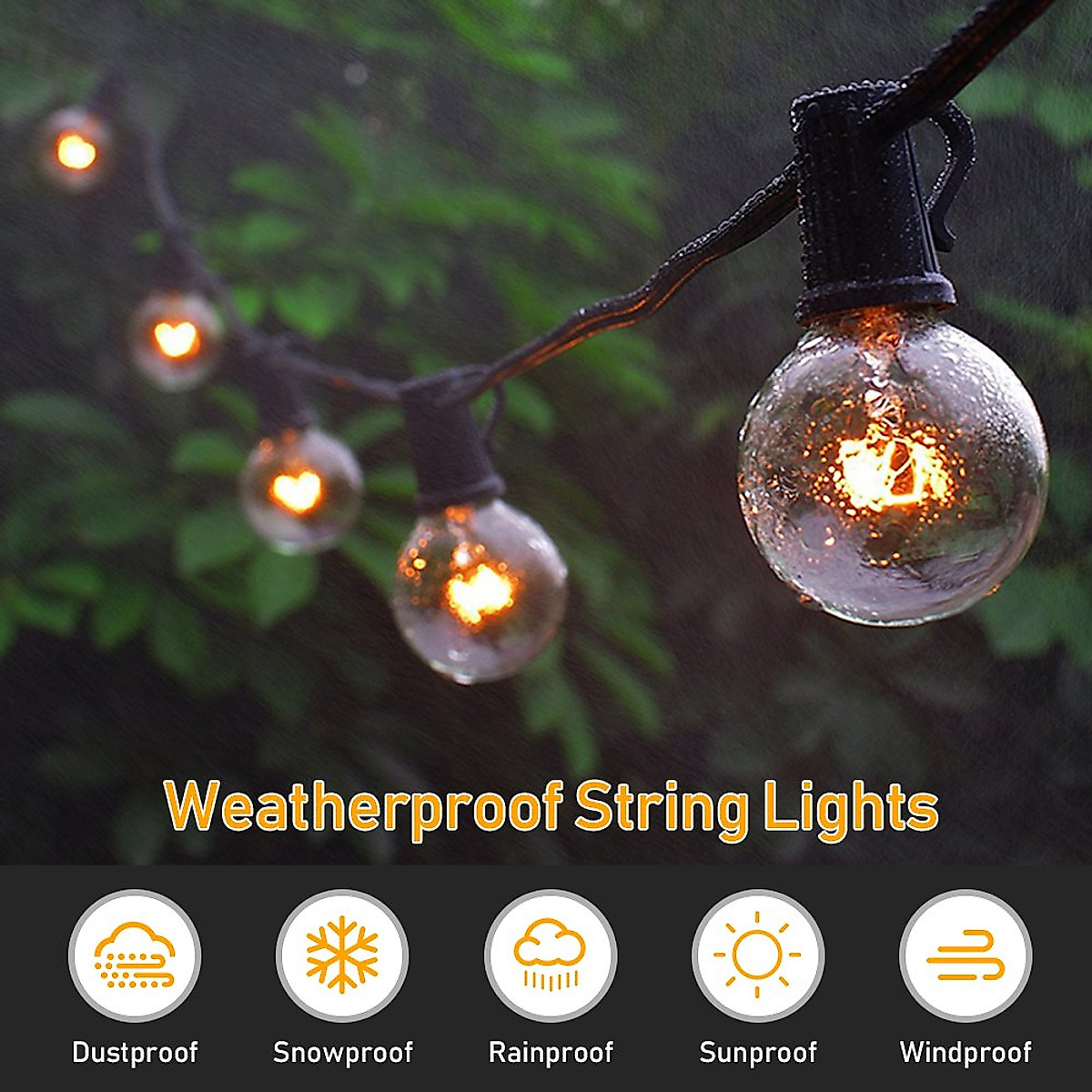 Upook Outdoor String Lights G40 Globe Patio Lights 25 Ft 27 Clear Bulbs (2 Spare) Indoor Commercial Decor Outdoor Lights Connectable Waterproof for Christmas Party Wedding Garden Porch Deck, Black…