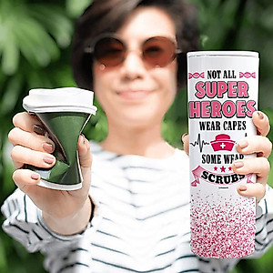 Wassmin Personalized Nurse Skinny Tumbler Scrubs Rubber Gloves Nurse Life Stethoscope Cup With Lid Vacuum Insulated Travel Mug 20oz Birthday Christmas Week Appreciation Gift Nurses Nursing