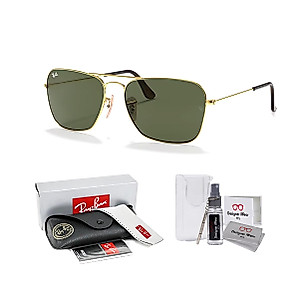 Ray Ban RB3136 CARAVAN Sunglasses For Men For Women, Gold/Dark Green, 55 mm
