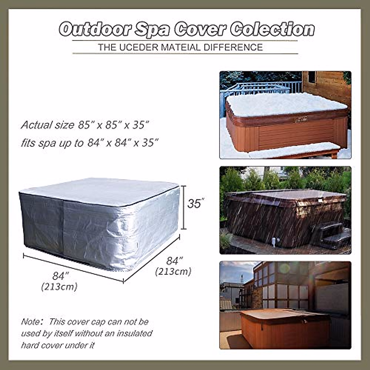 Hot Tub Cover Cap 84" Lx84 Wx 35" H Spa Cover Guard Water Proof hot tub Sun Shield