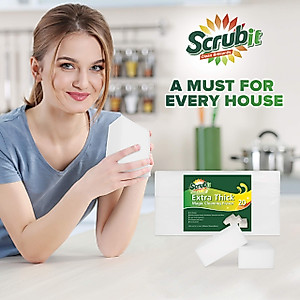 (20 Pack) Extra Thick Magic Sponge Eraser by SCRUBIT- Kitchen, Bathroom, Floor and Wall Cleaner - Miracle Melamine Cleaning Sponges- Durable Long Lasting Foam Scrubbing Pads for Tough Stains and Dirt