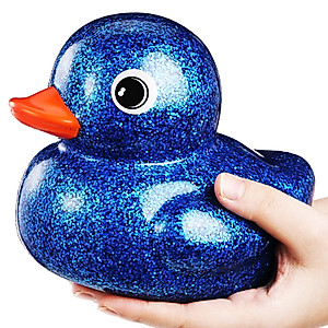 Honoson 6.89 Inch Giant Glitter Rubber Duck Big Glitter Rubber Duck Large Sparkly Duckling Bath Toy with Squeaky Sound for Summer Baby Shower Birthday Party Favor Gift(Dark Blue)