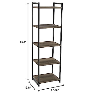 Household Essentials 5 Tier Storage Tower Metal, Grey Shelf – Black Frame, Ashwood