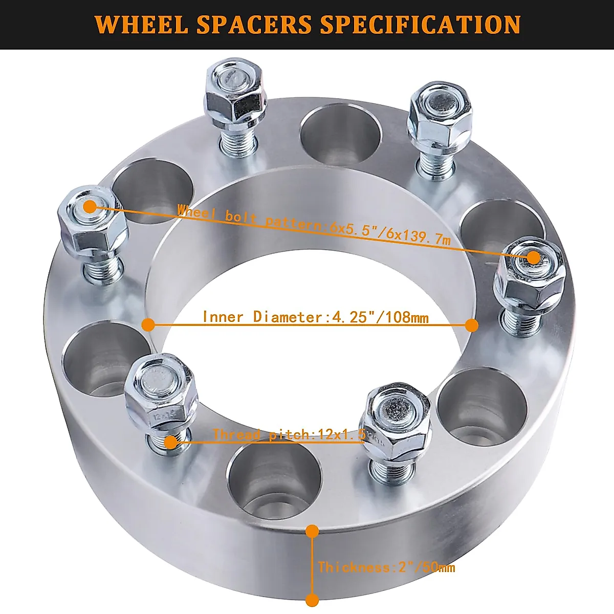 BRTEC 2 in Wheel Spacer 6x5.5 6x139.7mm Hub Bore 4.25"/108mm Wheel Spacers for 2001-2015 for Lexus GX470; for Toyota 4Runner/Tacoma/Sequoia/FJ Cruiser; for Hummer H3 Alpha Wheel Spacers 4pcs