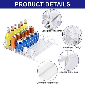 uxcell 3pcs Drink Organizer for Refrigerator, Self-Pushing Soda Can Organizer Width Adjustable Drink Dispenser Beverage Pusher for Fridge Pantry, White