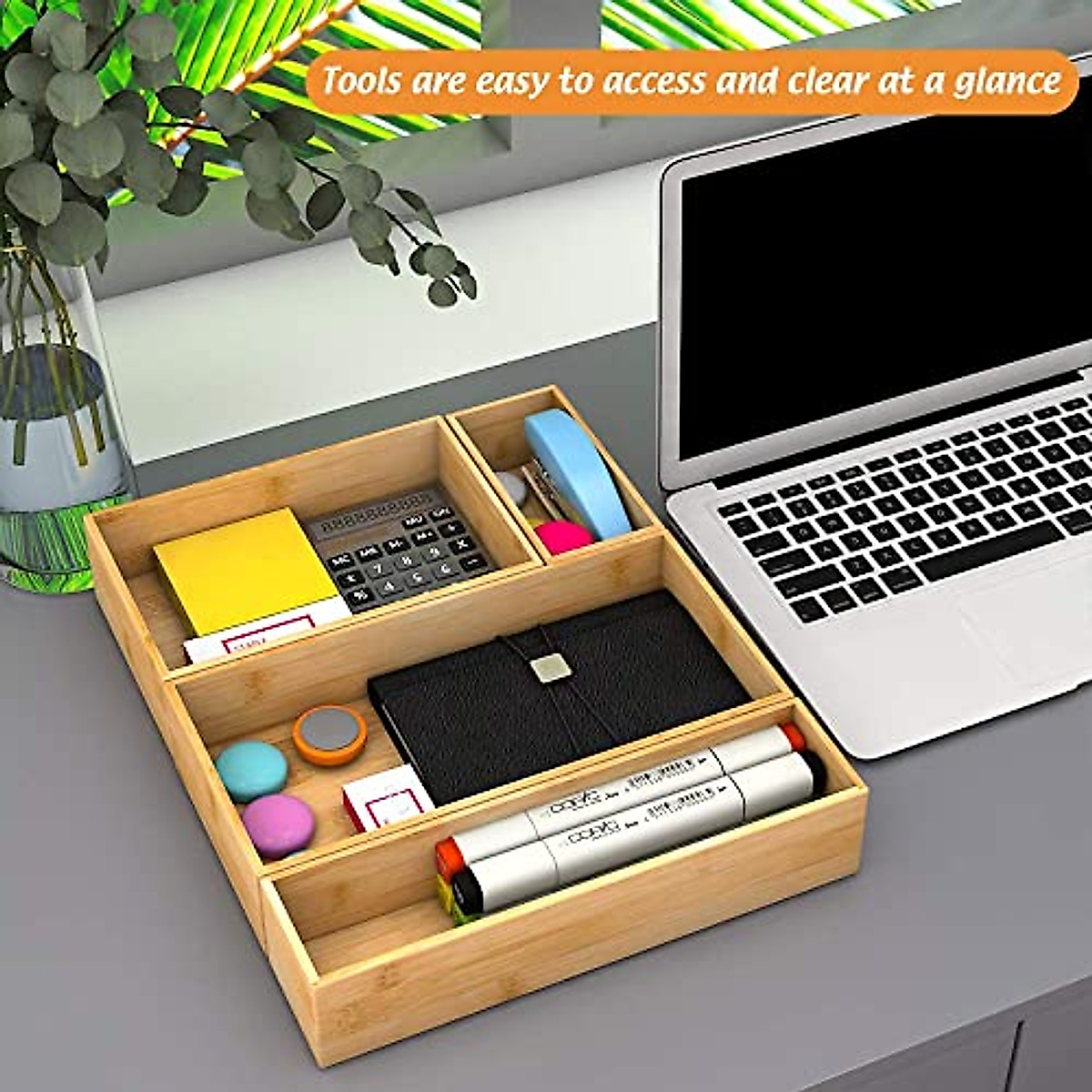 Bamboo Drawer Organizer Storage Box Bathroom Living Room Kitchen (12"3"2.5")
