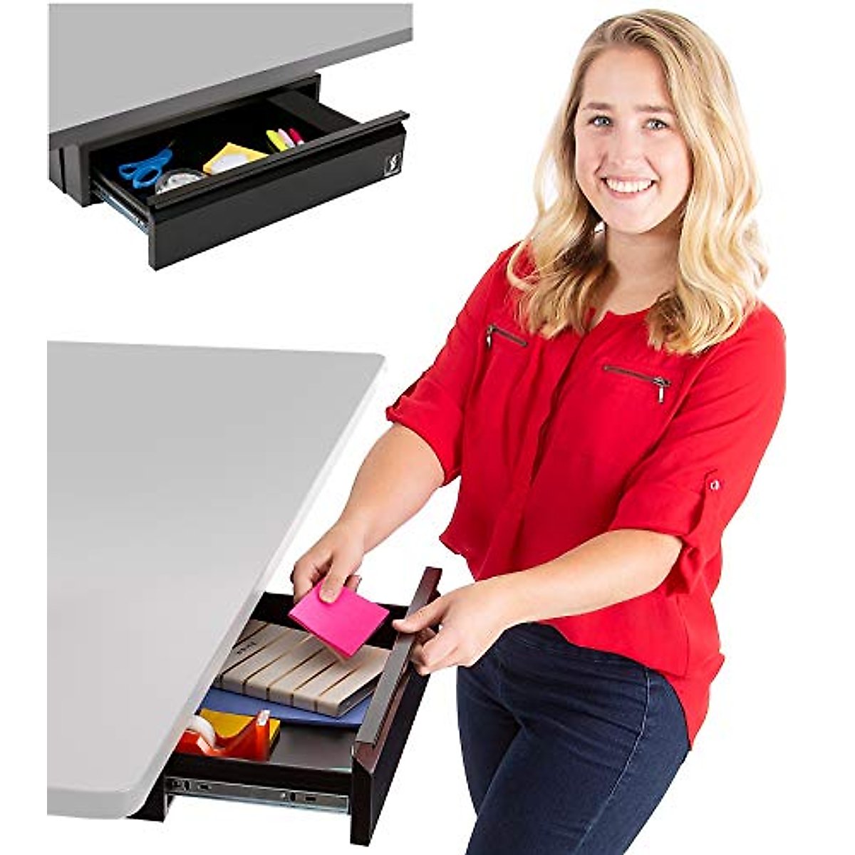 Stand Steady Attachable Under Desk Drawer | Pull-Out Storage Organizer with Smooth Sliding Tracks | Spacious Storage Drawer Easily Mounts to Desks and Workstations (Black / 17.5 x 11.5)