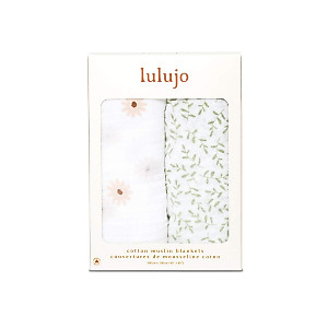 lulujo Boho Swaddle Set, Cotton Muslin Blankets, 2 Pack (Daisies & Greenery)