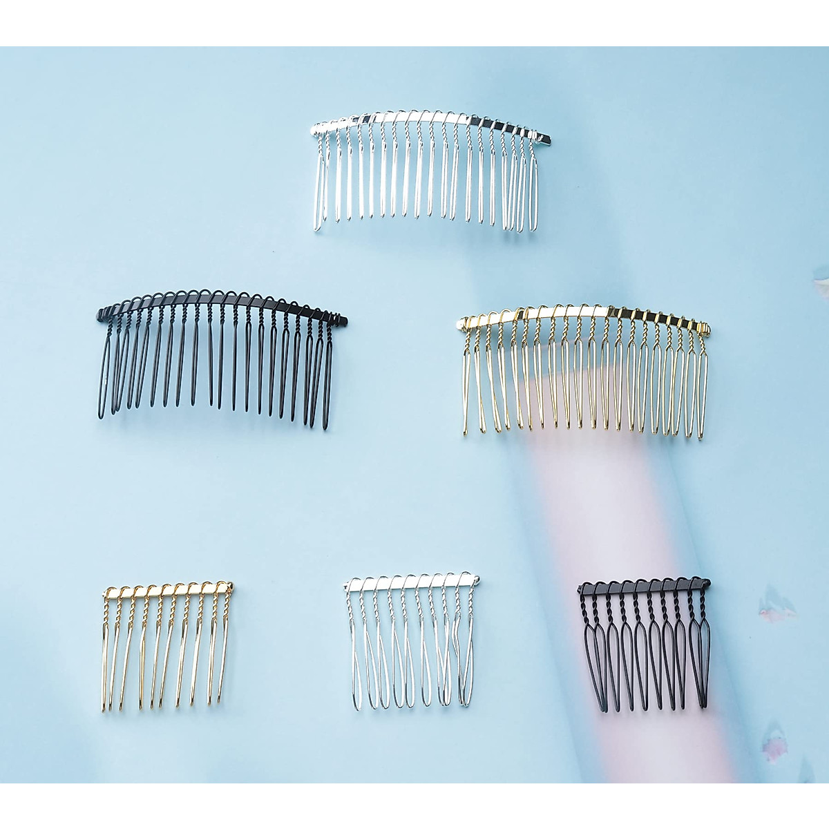 Ruwado 6 Pcs Metal Hair Combs 10 Teeth 20 Teeth Wire Twist Veil Hair Side Combs Pin Clips for DIY Jewelry Making Wedding Bridal Party Décor Accessories for Women Girls Hairstyle