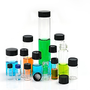 ALWSCI 1 Dram Glass Vials, Small Liquid Sample Vial, 15X45mm 4 ml Borosilicate Glass Empty Vials with Caps, 13-425 Black Screw Caps with PE Liner, Pack of 20